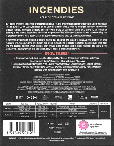 Incendies - 4K Ultra HD - 5037899091104 - United Kingdom - 9/2/2024 ...